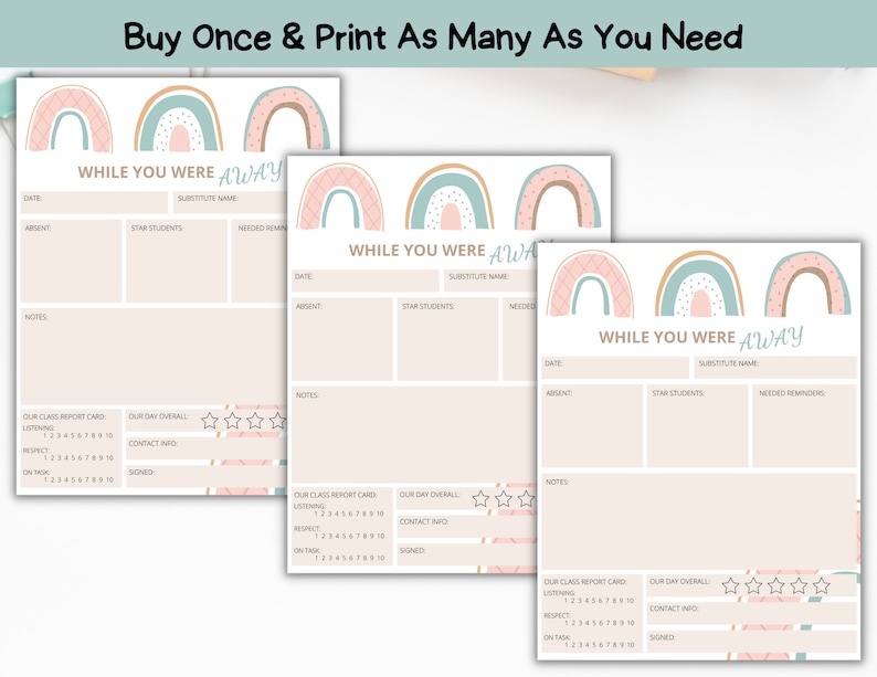 Boho Rainbow Substitute Teacher Notesubstitute Note to - Etsy