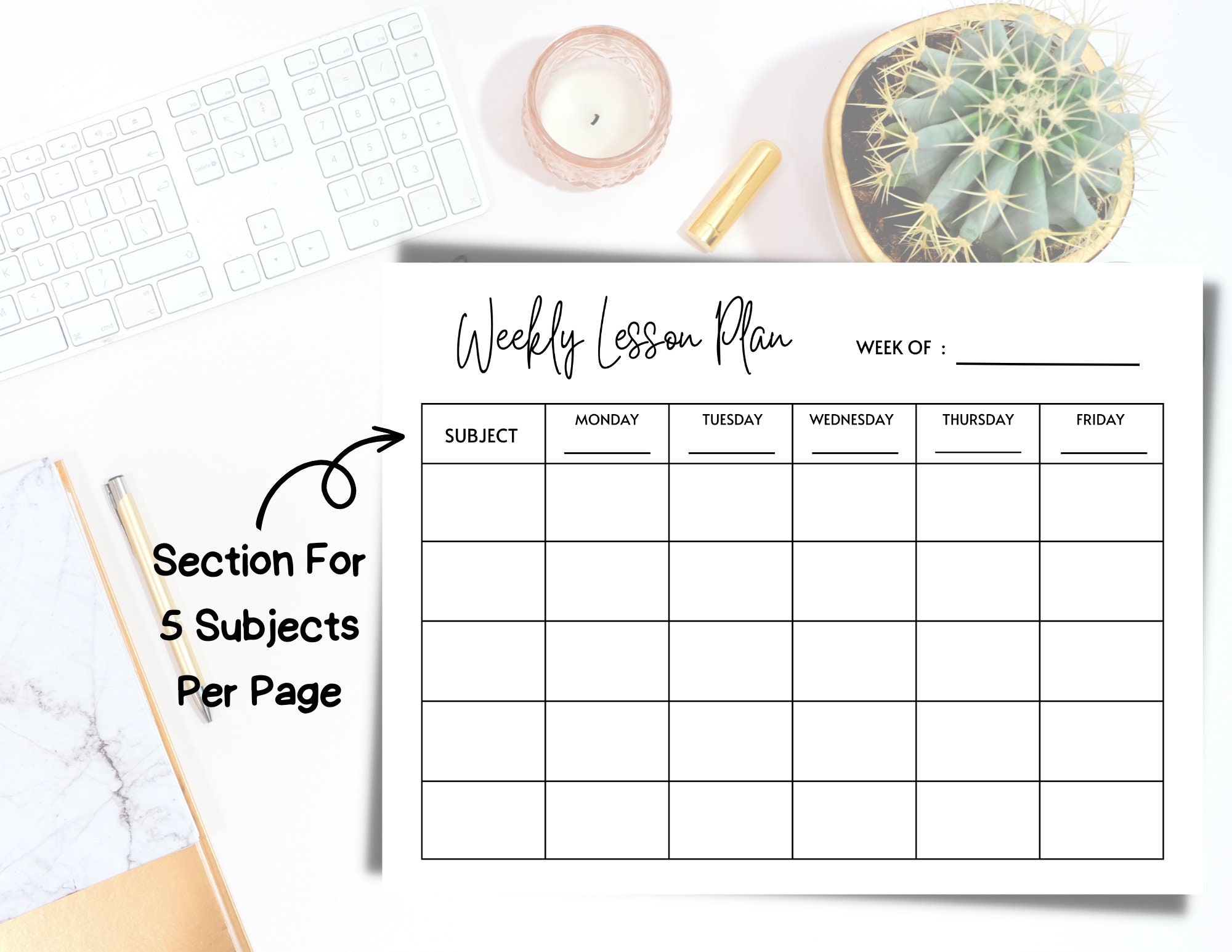 Weekly Lesson Plan Template: 5 or 7 Subject Printable (PDF) - Etsy