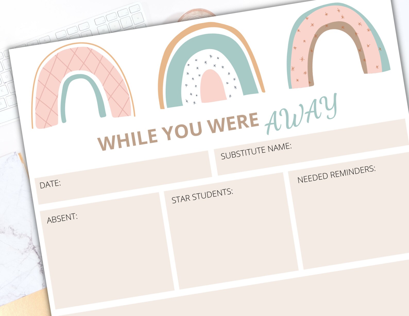 Boho Rainbow Substitute Teacher Note|substitute Note to Teacher|supply ...