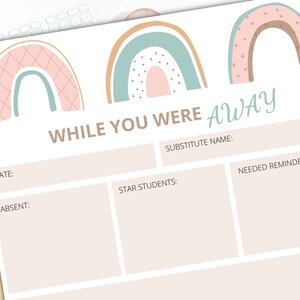 Boho Rainbow Substitute Teacher Note|substitute Note to Teacher|supply ...