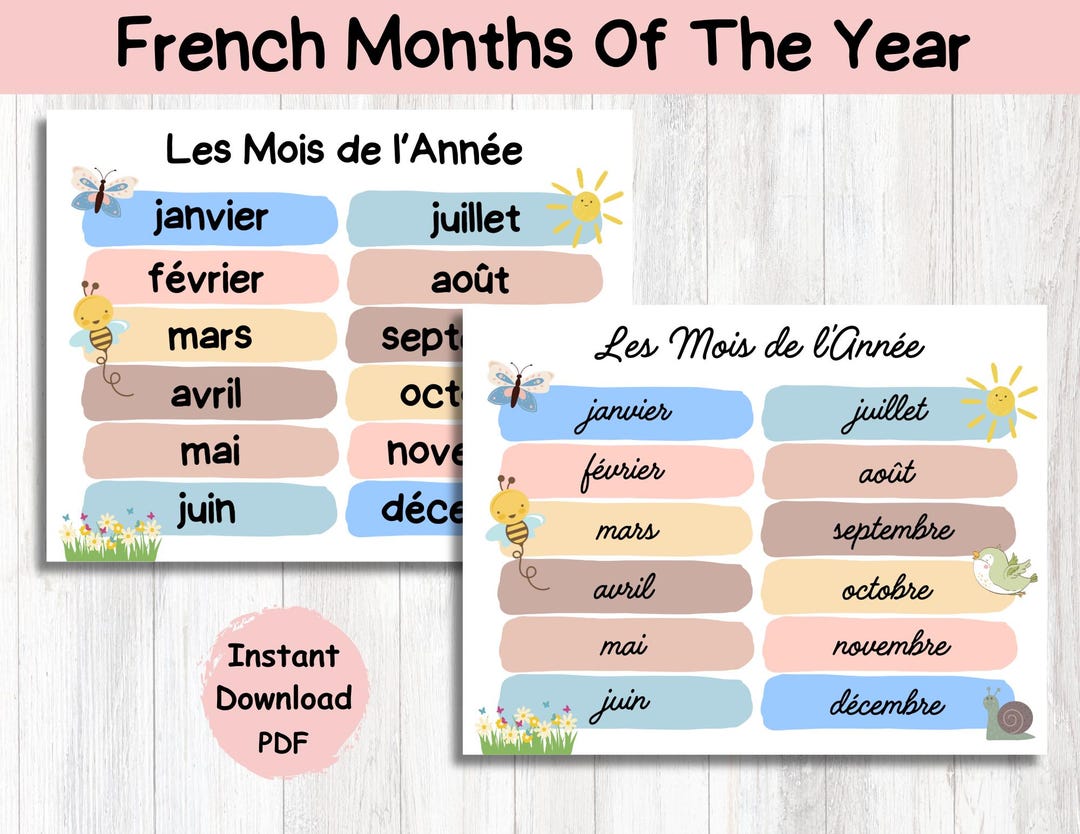 French Months of the Year Poster Set: French Immersion Classroom Decor ...