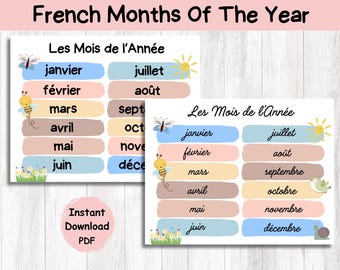 French Months of the Year Poster Set: French Immersion Classroom Decor ...