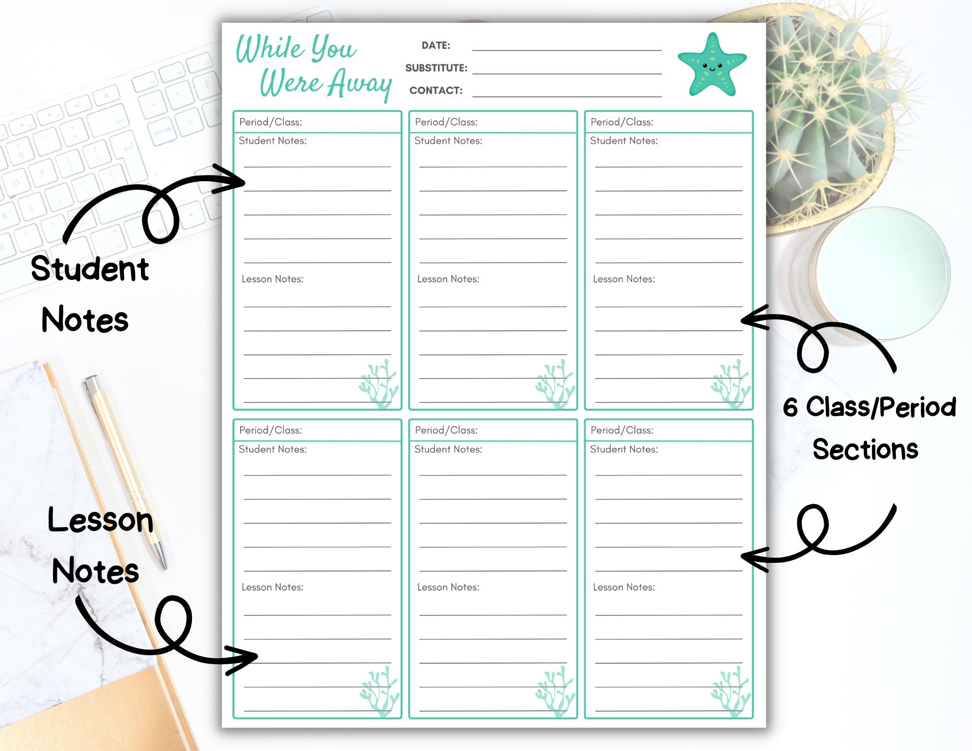 Middle/high School Substitute Teacher Notemultiple Class - Etsy