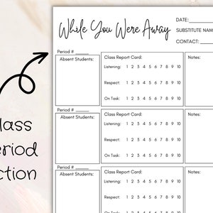 Middle/high School Substitute Teacher Notemultiple Class - Etsy Canada