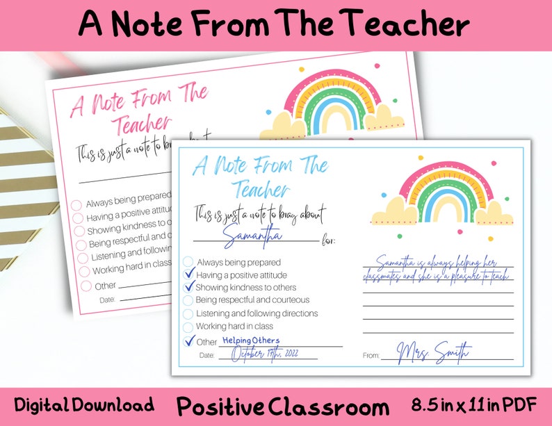 Positive Teacher Note Home to Parentsteacher Brag - Etsy