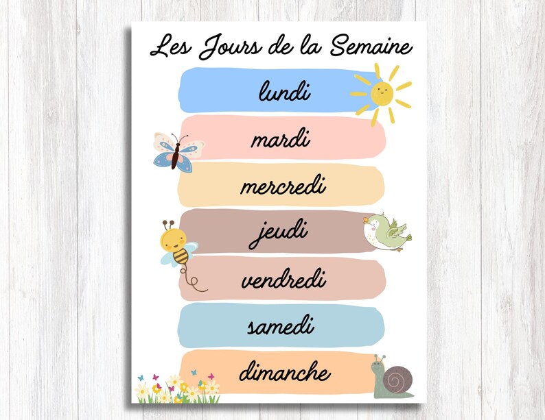 French Days of the Week Poster: Classroom Decor (PDF) - Etsy