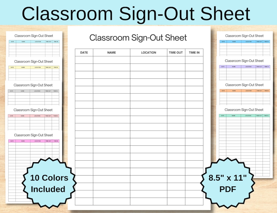 Elementary Middle High School Classroom Sign Out Sheetprintable Student ...