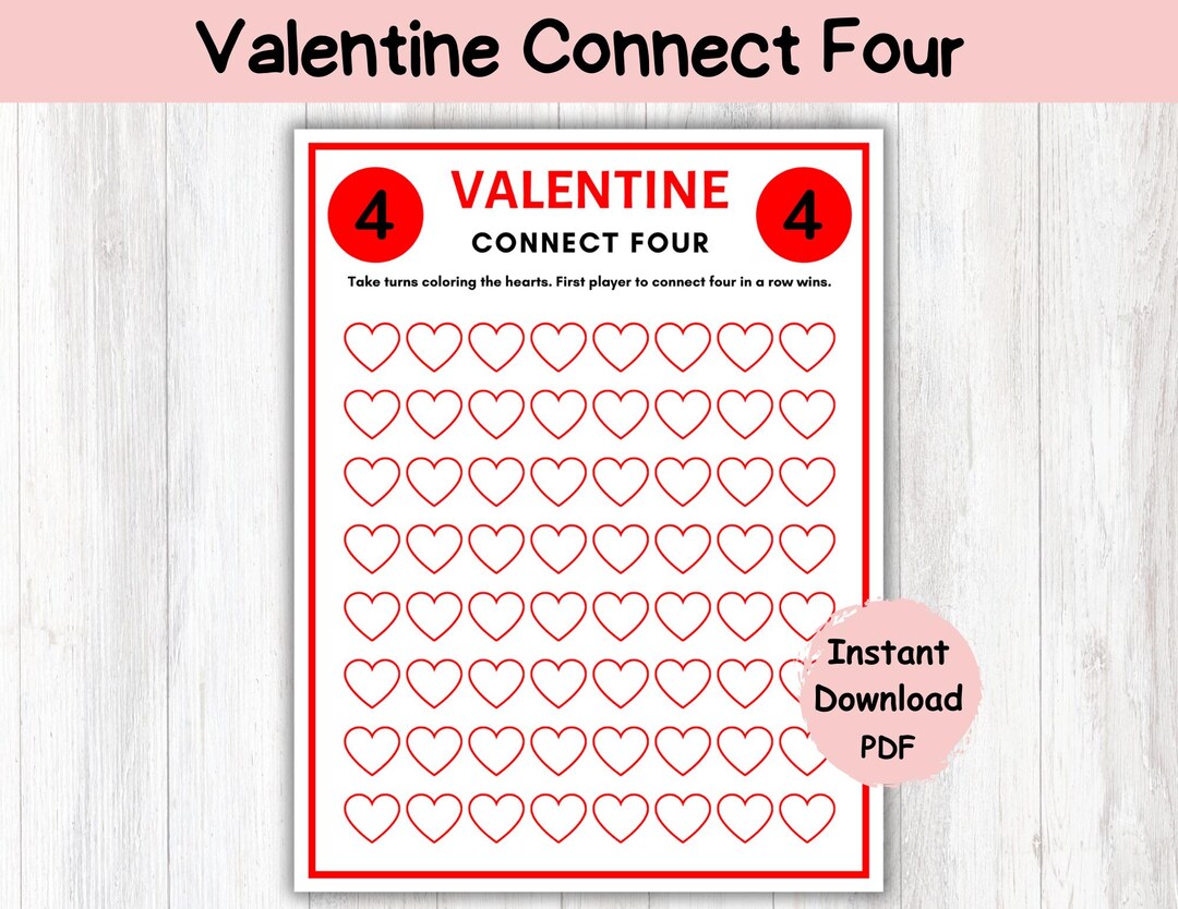 Valentine Connect Four Game | Printable Party Activity (PDF Download ...