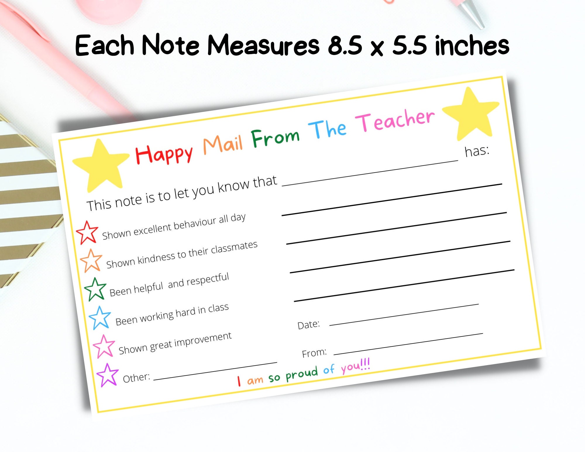 Gold Star Happy Mail From the Teacher|positive Teacher Note Home ...