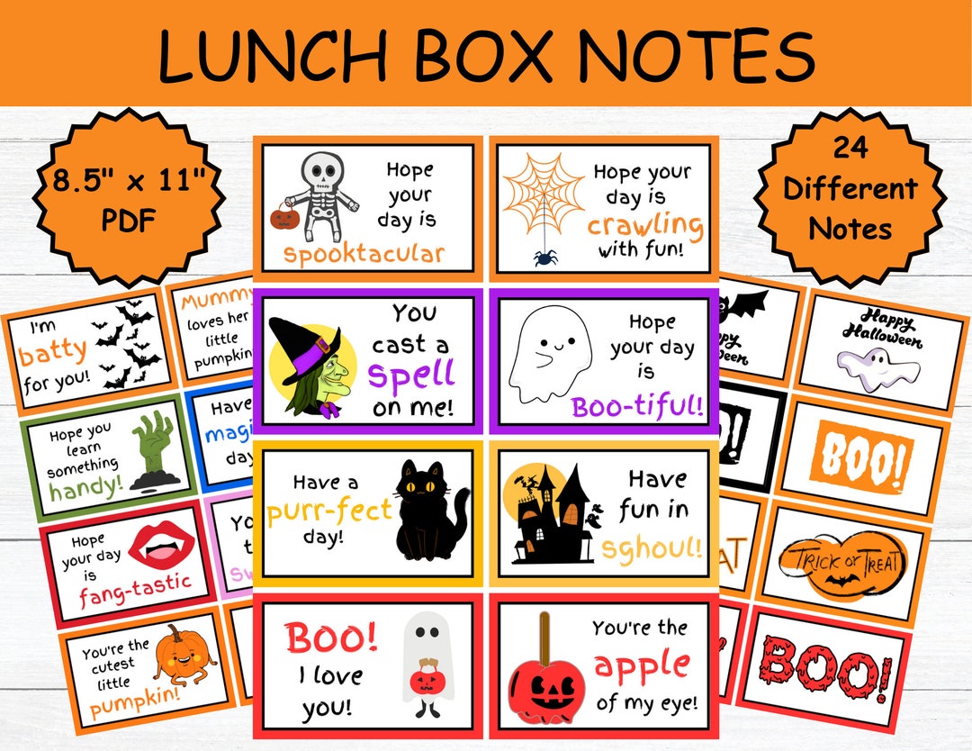 Halloween Lunch Box Notes for Kidshalloween Themed Printable Lunchbox ...