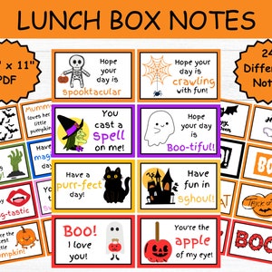 Halloween Lunch Box Notes for Kidshalloween Themed Printable Lunchbox ...