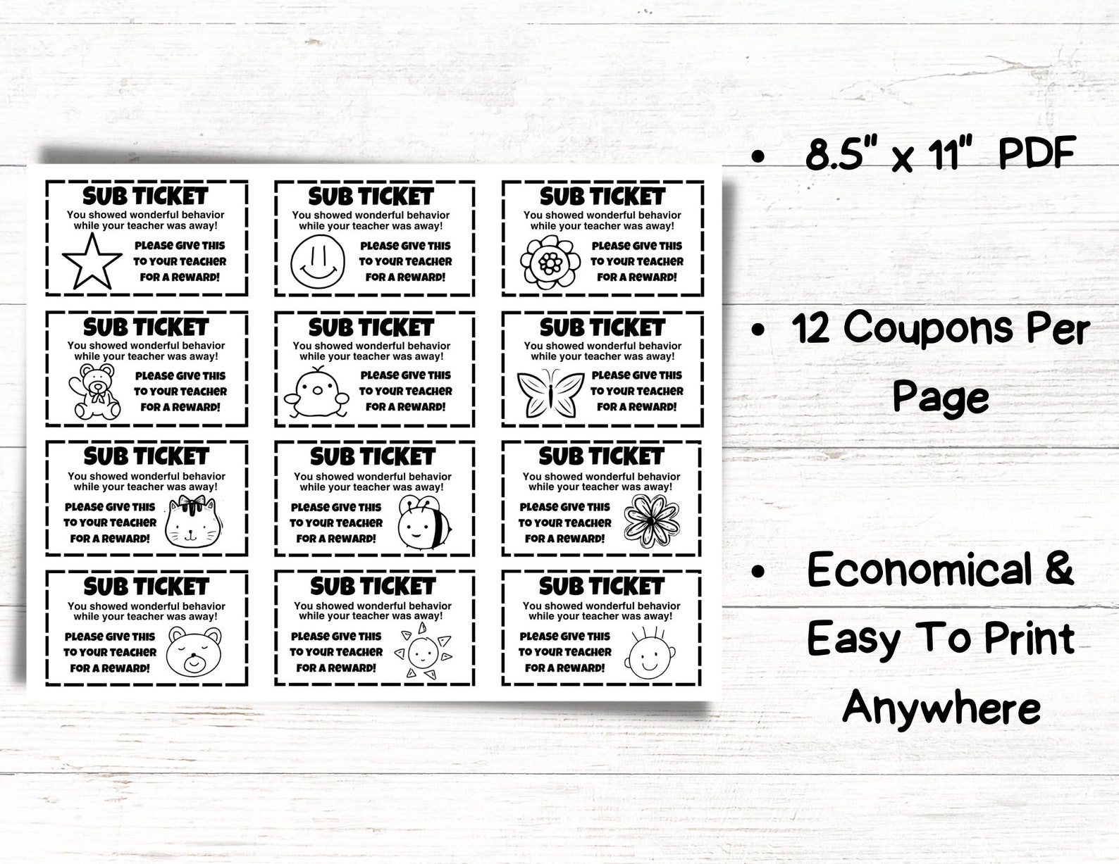 Substitute Teacher Reward Ticketsubstitute Teacher Resourcestudent ...