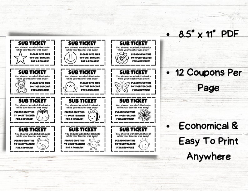 Substitute Teacher Reward Ticketsubstitute Teacher Resourcestudent ...