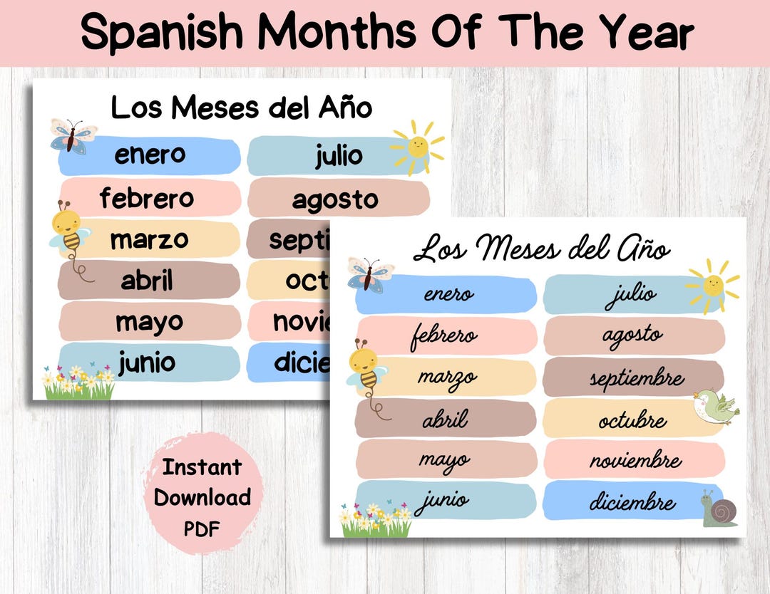Spanish Months of the Year Poster Set: Beginner Spanish Classroom (PDF ...