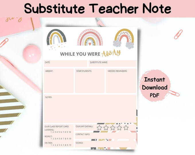 Sub Teacher Template - While We're Out & Quick Note From the Sub ...