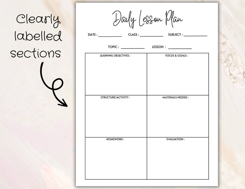 Daily Lesson Plan Printableteacher Lesson Planlesson Plan - Etsy