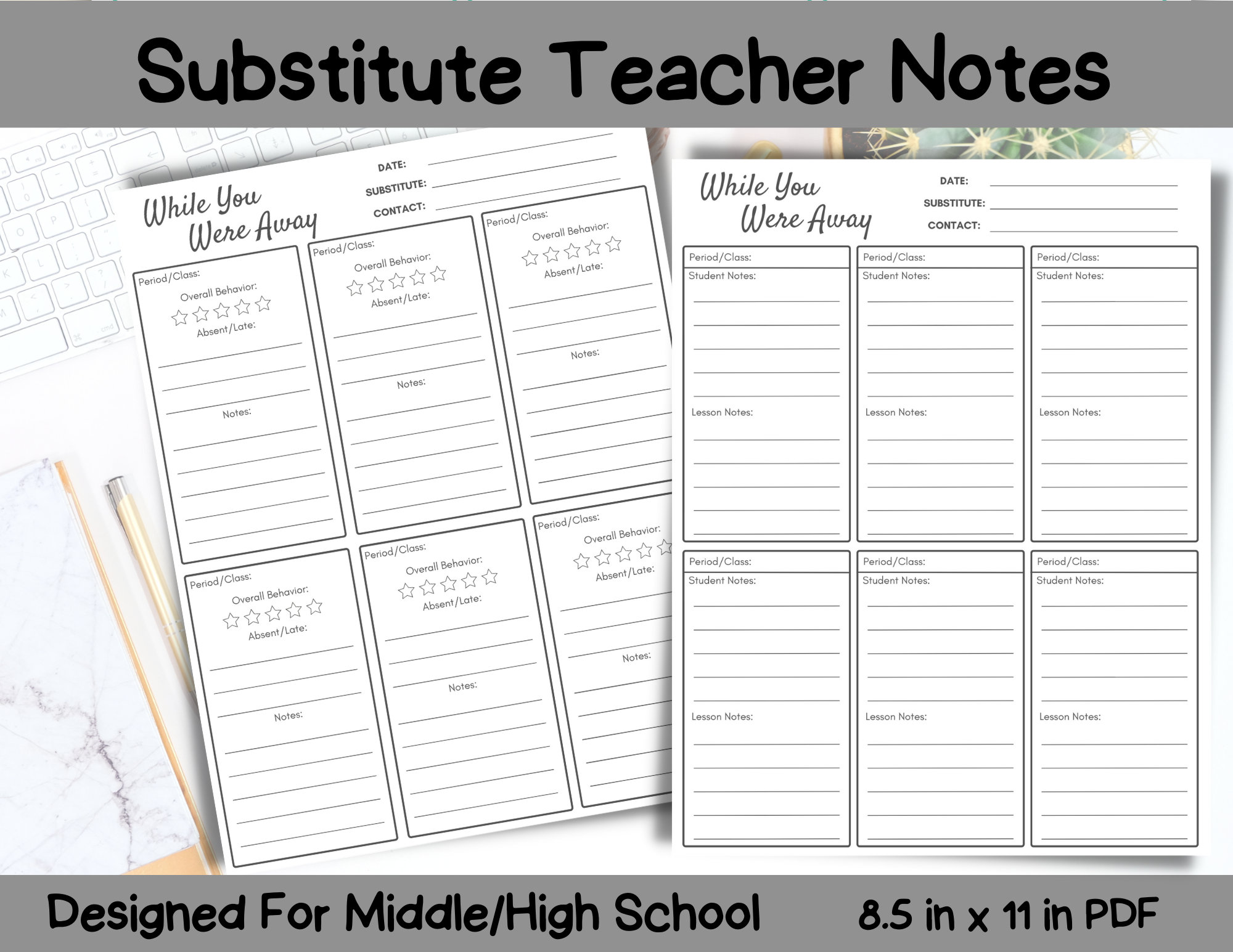 Middle/high School Substitute Teacher Notes: End of Day Report (PDF) - Etsy