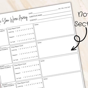 Middle/high School Substitute Teacher Notemultiple Class - Etsy Canada