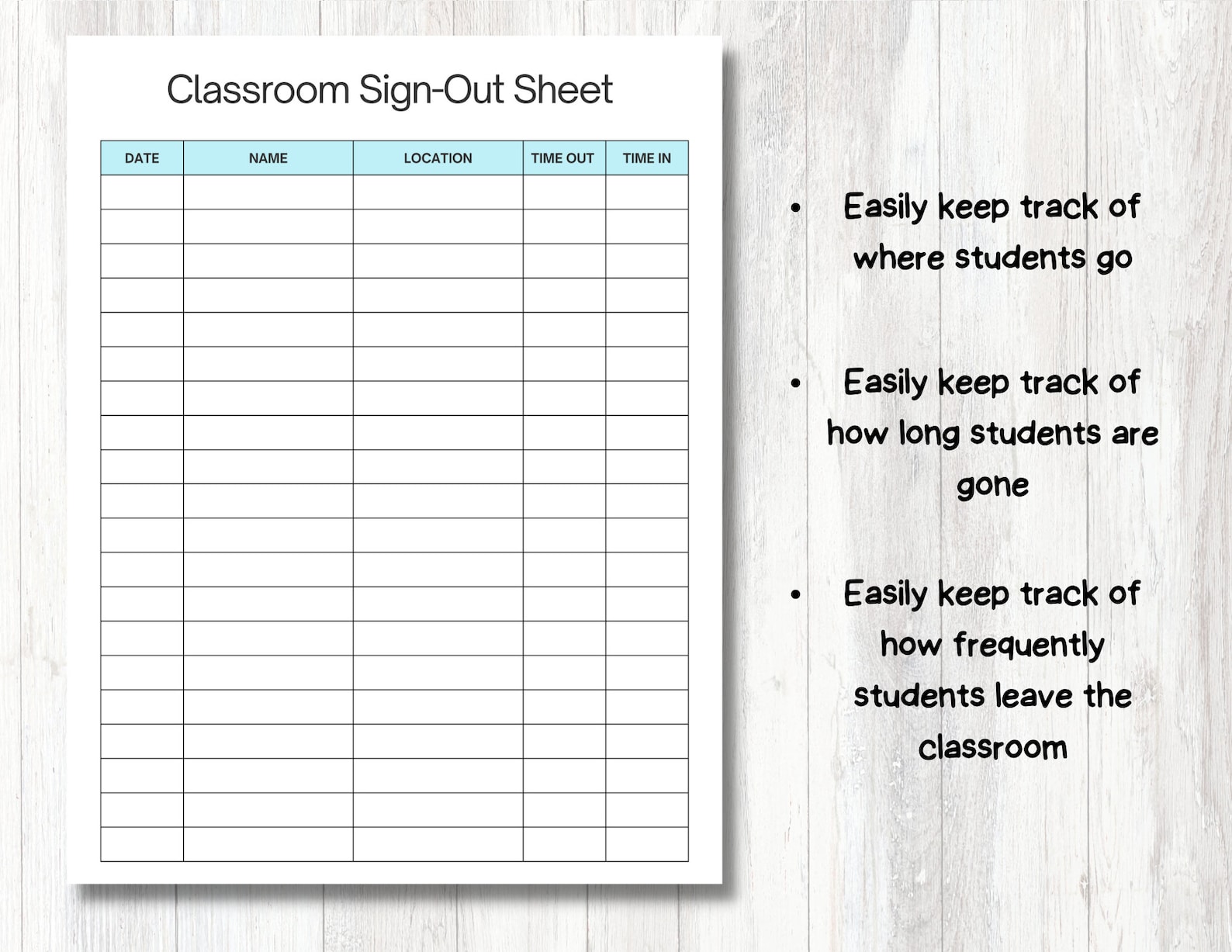 Elementary Middle High School Classroom Sign Out Sheet|printable ...