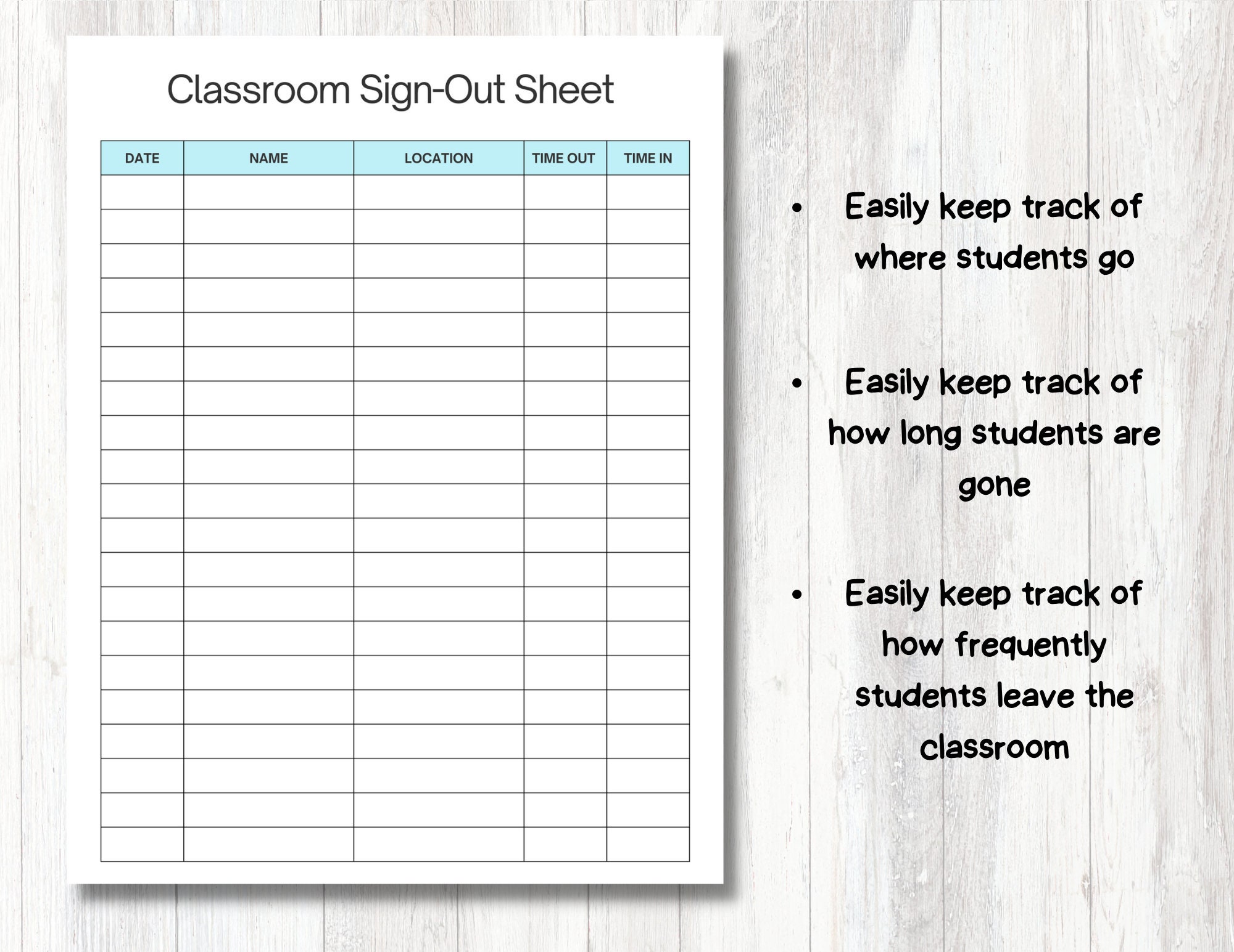 Elementary Middle High School Classroom Sign Out Sheetprintable Student ...