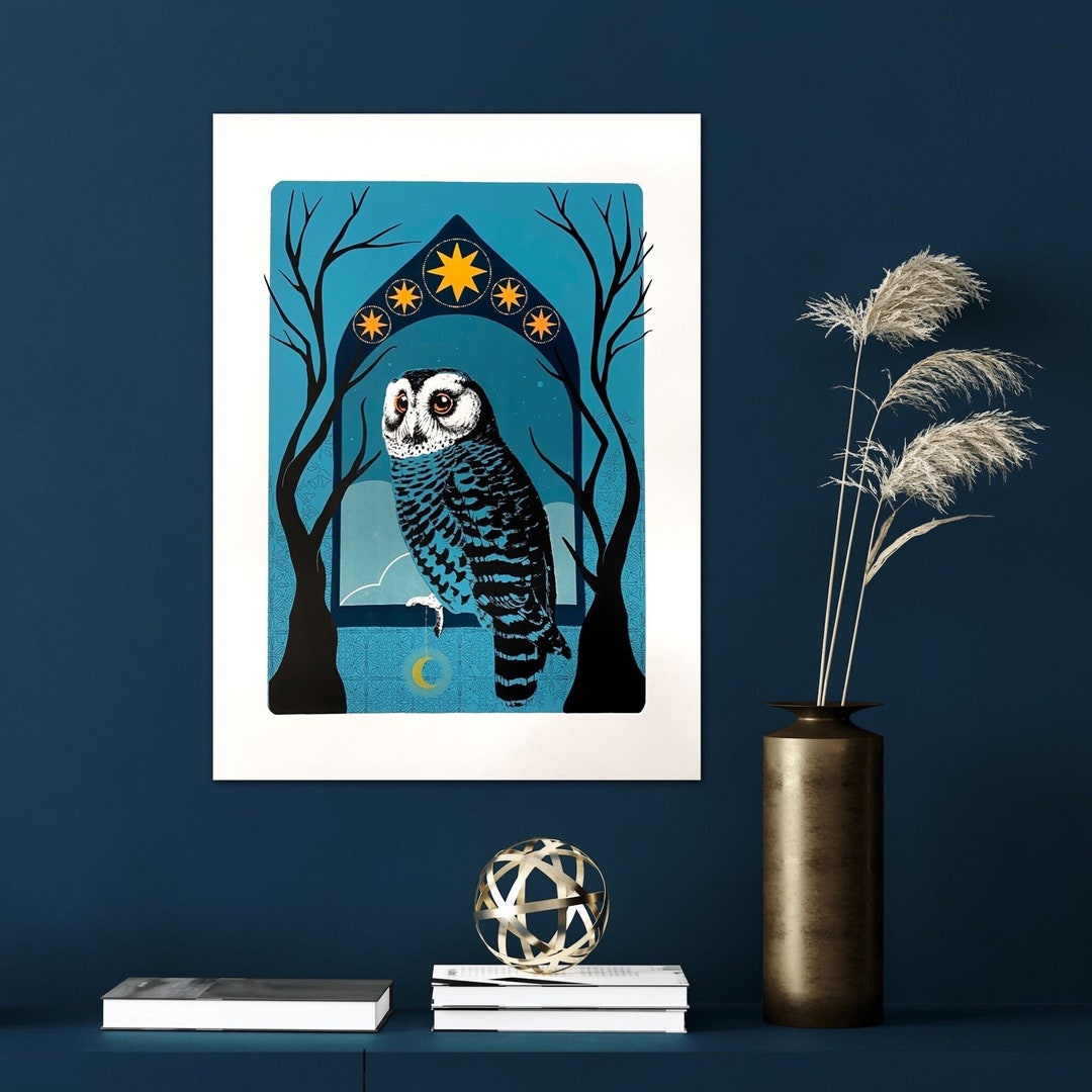 NIGHT OWL Screen Print - Gothic Church Window at Night - Original ...