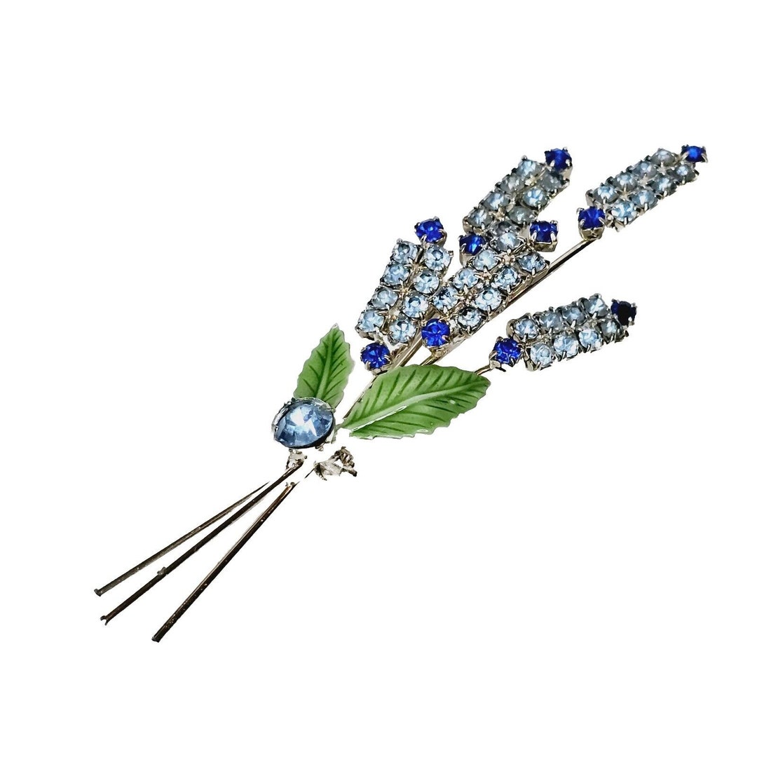 Vintage Rhinestone Blue Hyacinth Brooch Pin 3.5 Enamel Leaves - Etsy