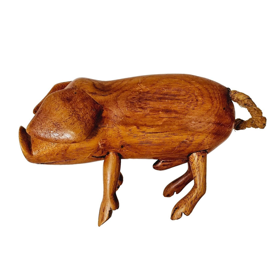 Pig Folk Art Vintage Mid Century Style Figurine Wood Carving Sculpture ...