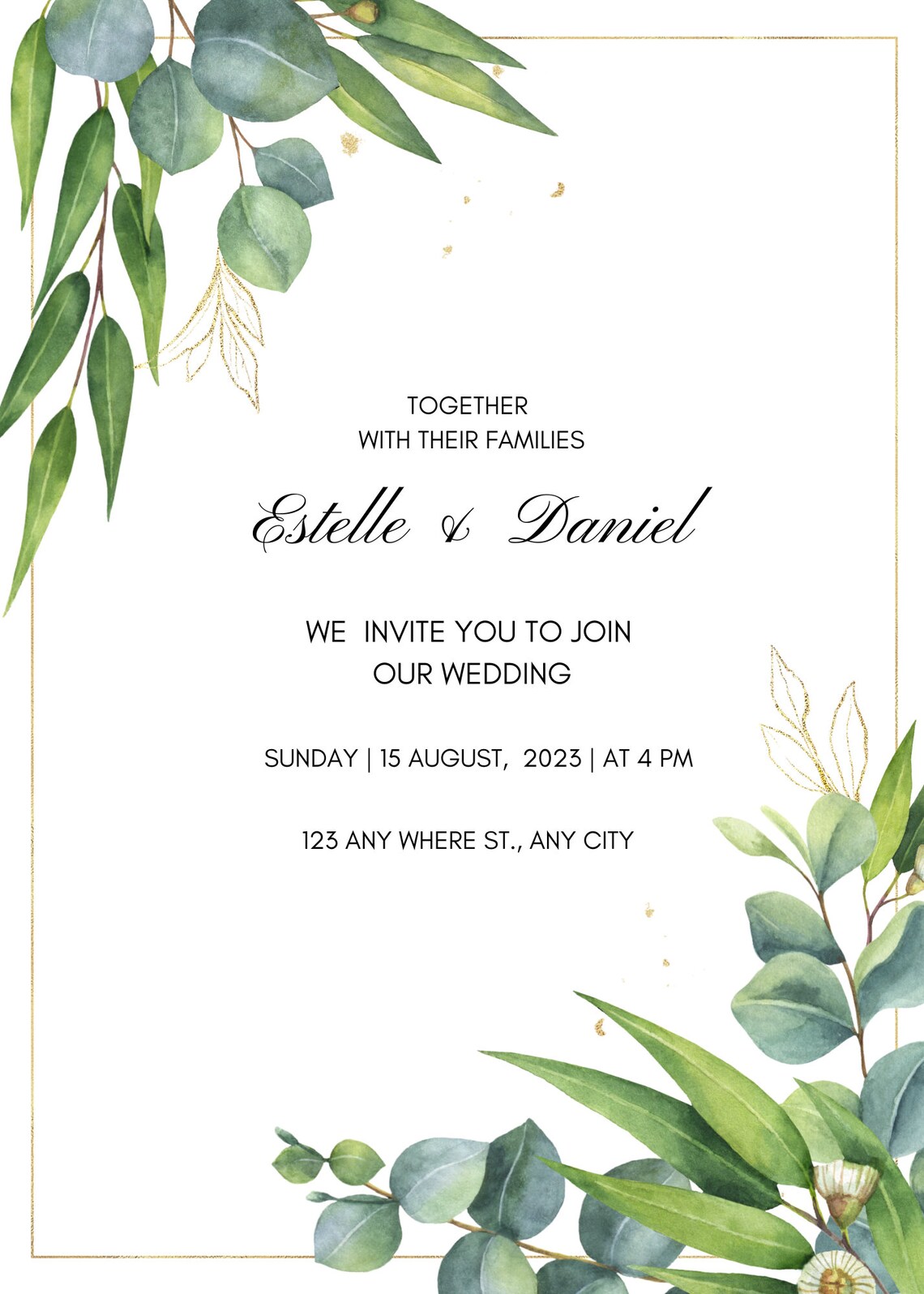 Greenery Wedding Invitation Suite Eucalyptus Leaves Digital Wedding ...