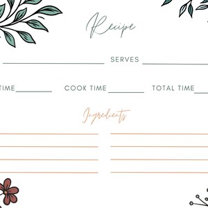 Floral Recipe Card, Recipe Card Template, Recipe Card Bridal Shower ...