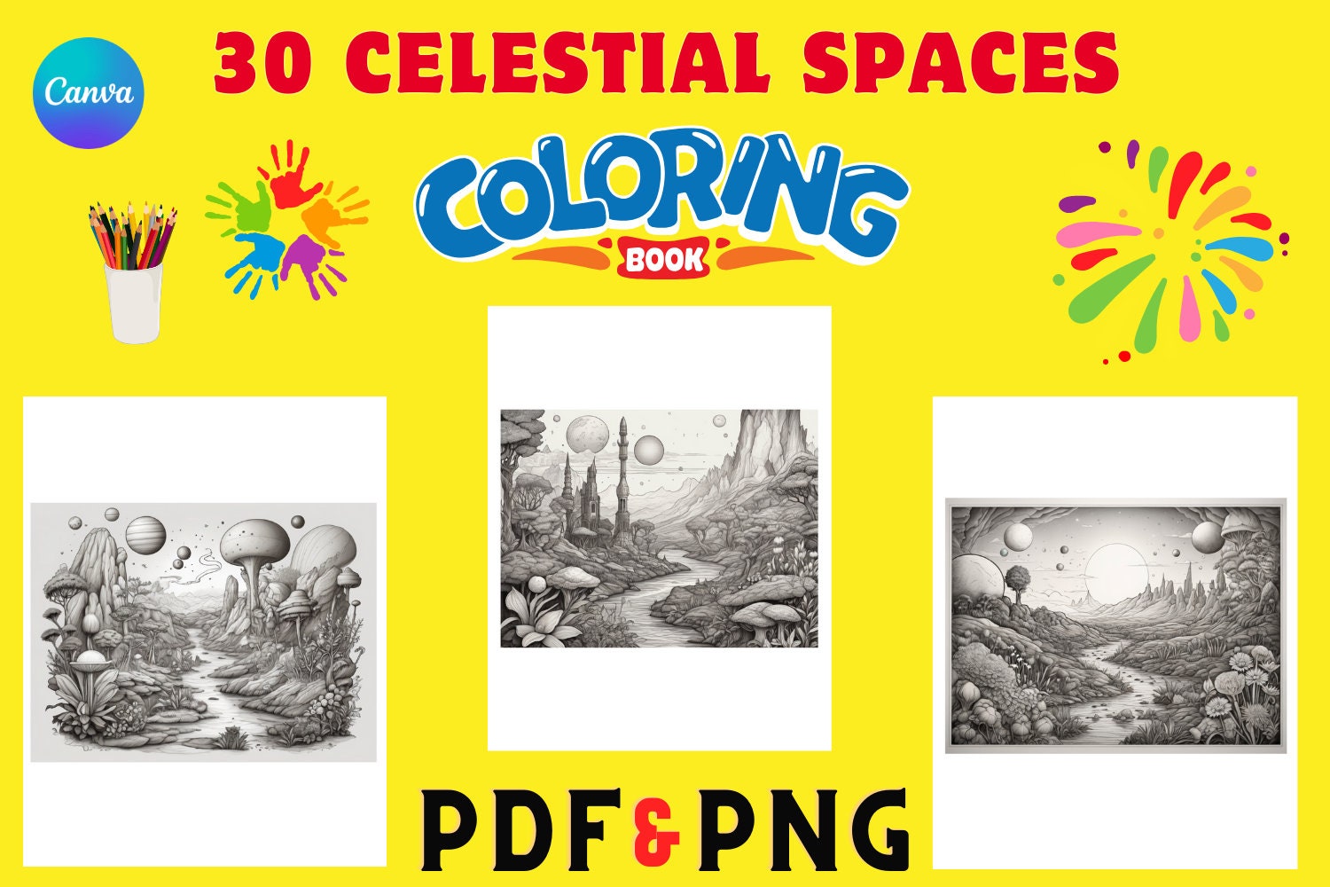 30 Celestial Spaces Coloring Pages | Printable Adult Grayscale Coloring Book | Instant Download ...