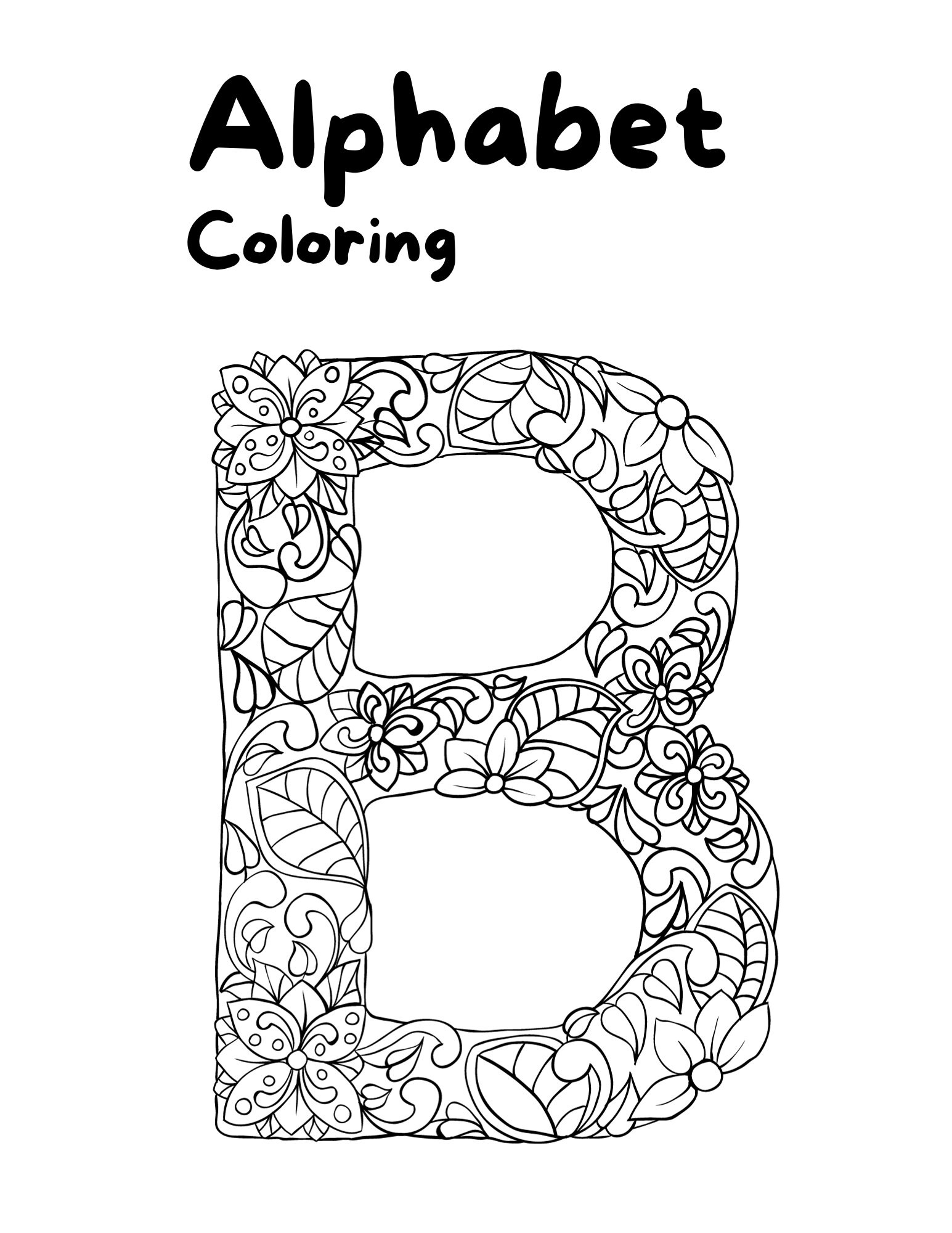 Floral Alphabet Letters Coloring Pages, Printable Adult Coloring Pages ...