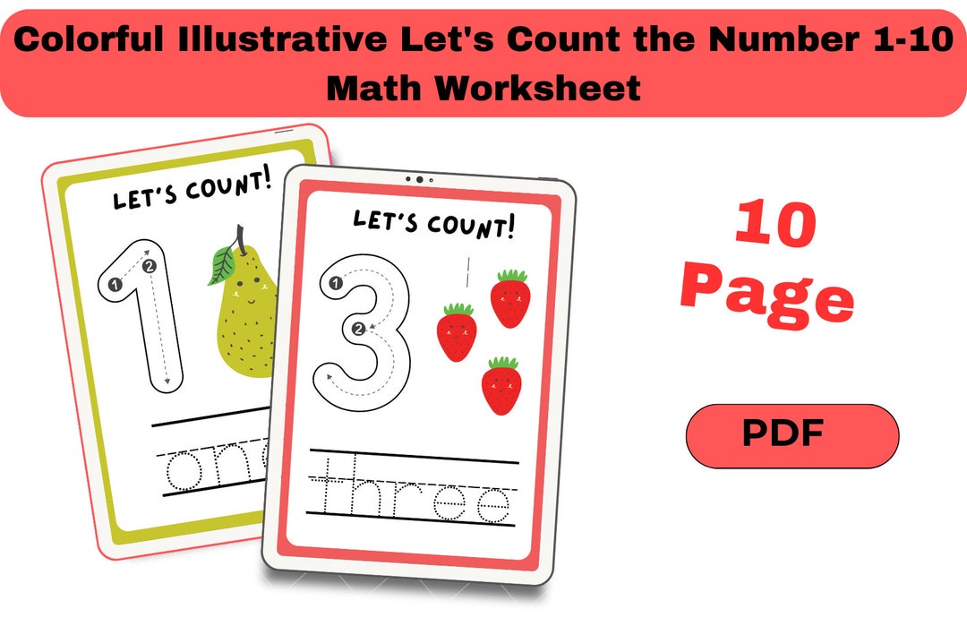 Colorful Illustrative Let's Count the Number 1-10 Math Worksheet - Etsy