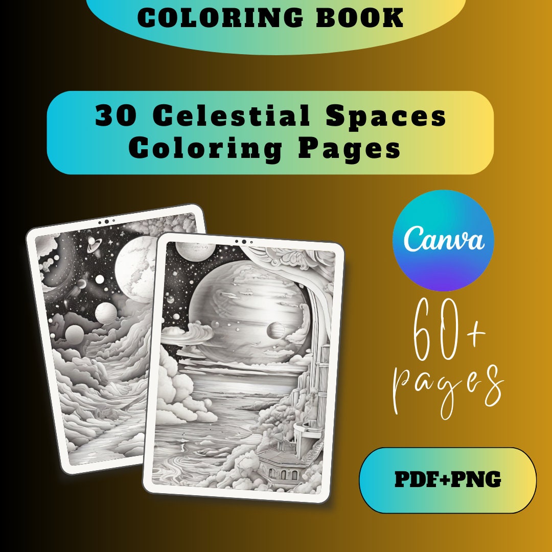 30 Celestial Spaces Coloring Pages Printable Adult Grayscale Coloring Book Instant Download ...