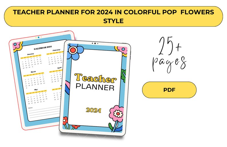 Teacher Planner for 2024 in Colorful Pop Flowers Style - Etsy