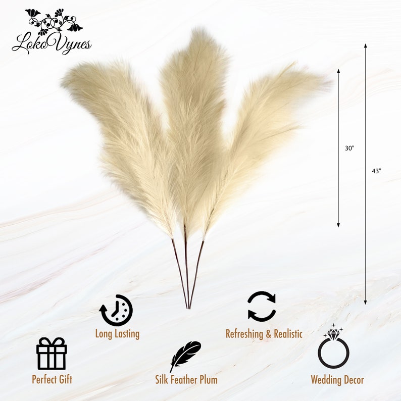 Artificial Pampas Grass Large 3 Stems, 43 Inches Tall Large Pampas ...