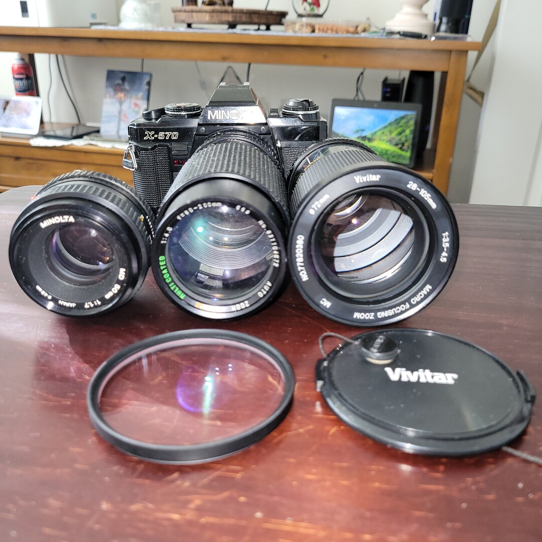 Minolta X-570 35mm Film Camera 3 Lenses Estate Sale Rare Black - Etsy