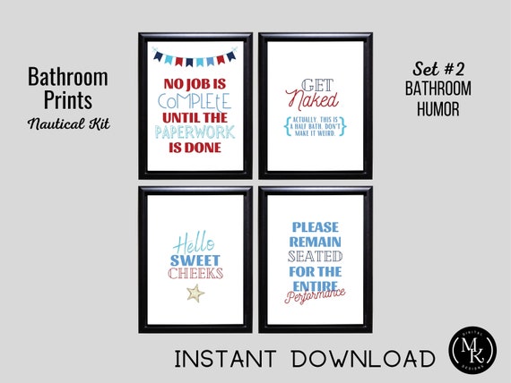 Nautical Bathroom Prints Set2 Lighthouse Bathroom Decor | Etsy