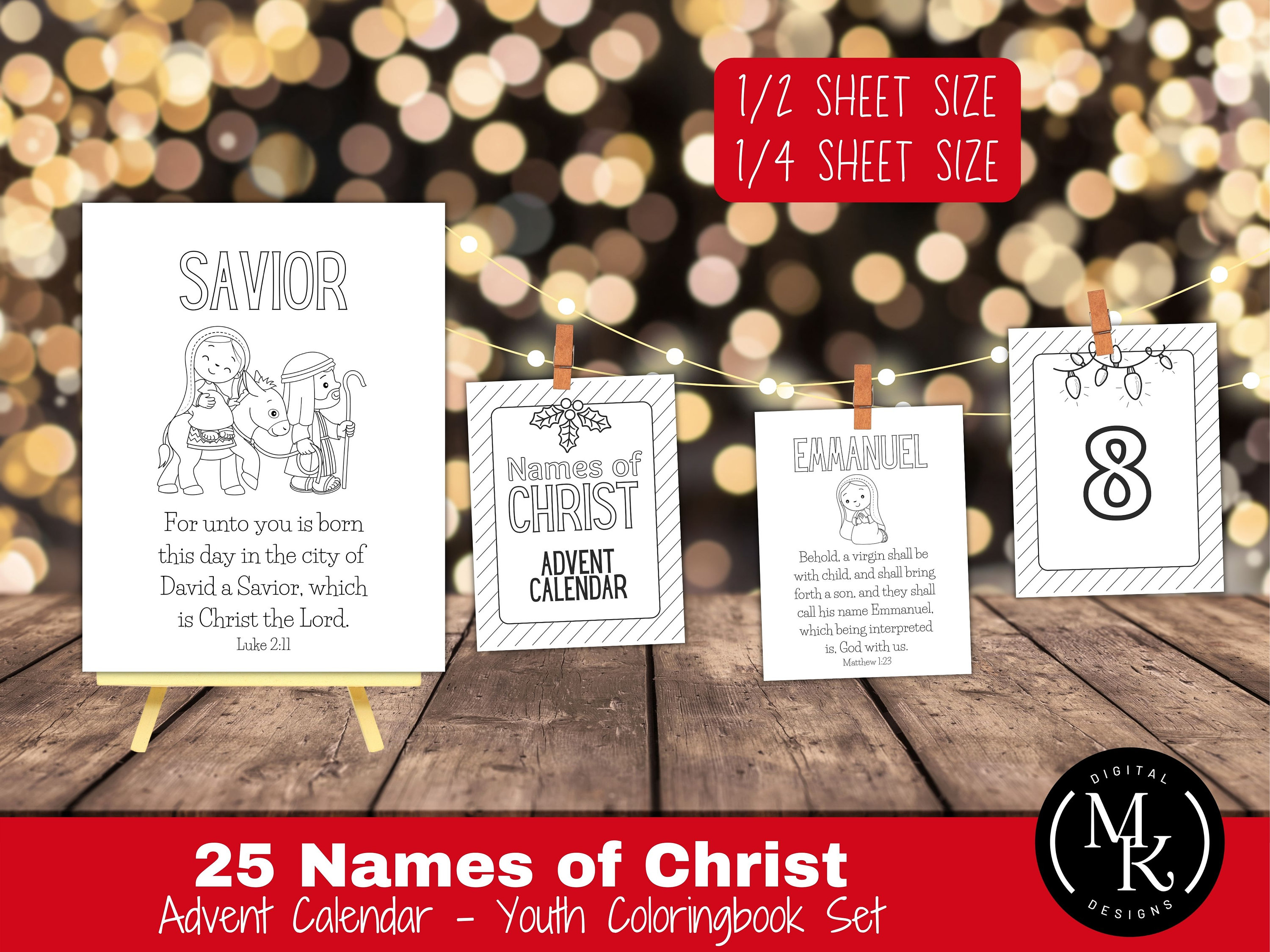 Kids Coloring Page Nativity Advent Calendar, 25 Names of Christ Print ...