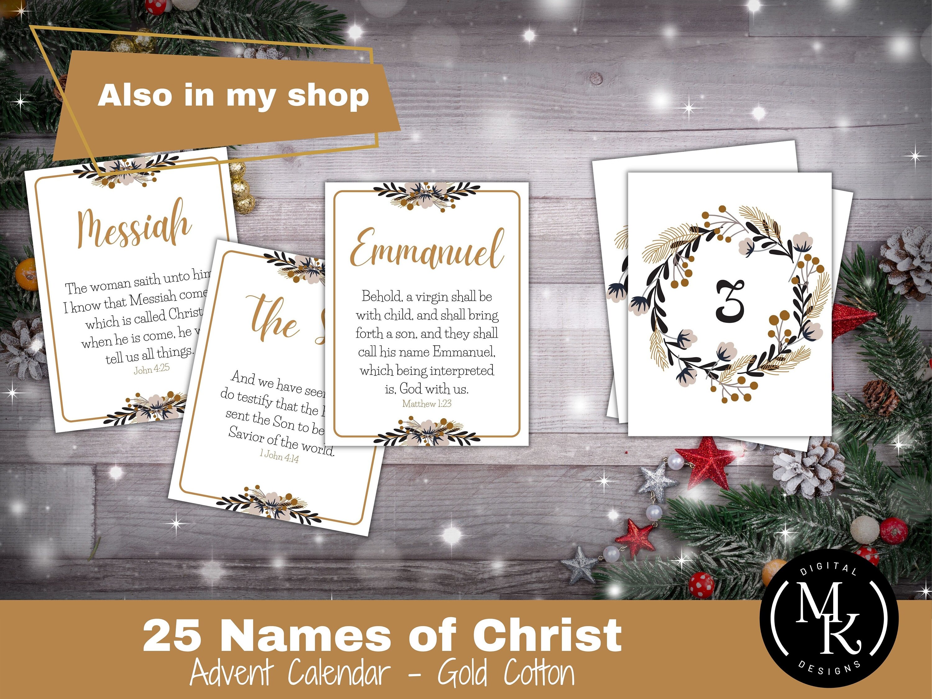 25 Names of Christ Advent Calendar - Red Pine Set, Christmas Countdown ...