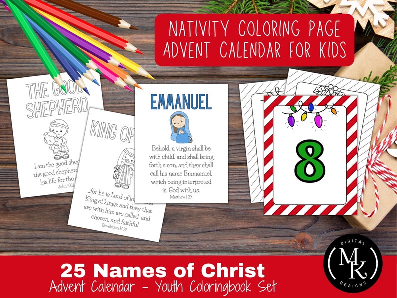 Kids Coloring Page Nativity Advent Calendar 25 Names of - Etsy