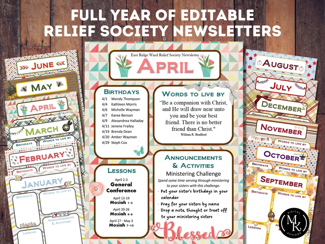 Relief Society Newsletters, Editable Newsletter for the Year, LDS ...