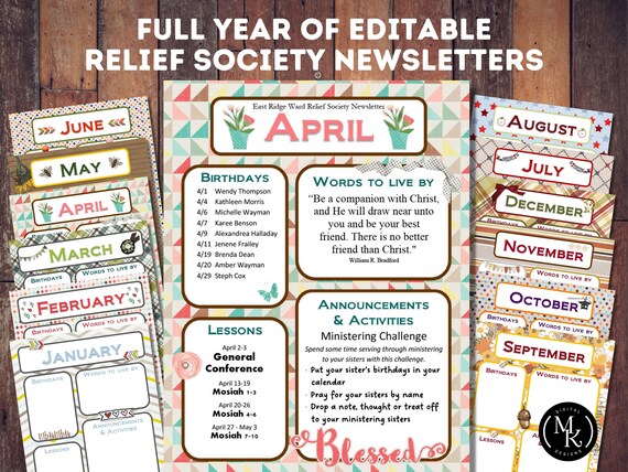 Relief Society Newsletters Editable Newsletter for the Year | Etsy