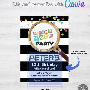 Editable Escape Room Birthday Invitation, Canva Template, Edit and ...