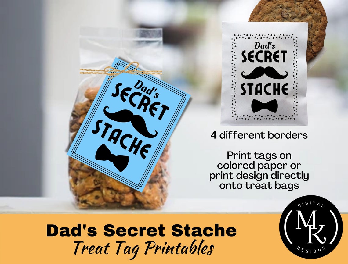 Dad's Secret Stache Treat Tag and SVG Design, Father's Day Gift Tag ...