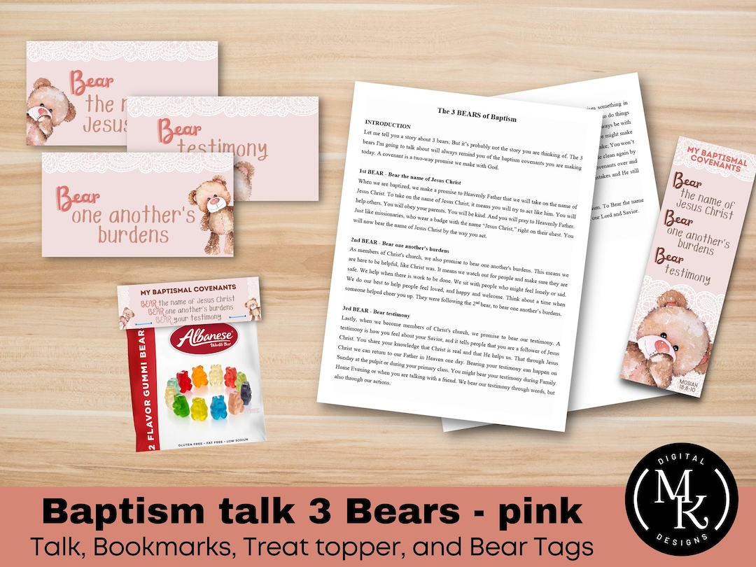 Baptism 3 Bears | LDS Baptism Talk & Printables Pink - Etsy