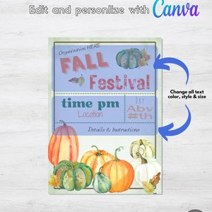 Editable Fall Festival Invitation, Canva Template, Edit and Download ...