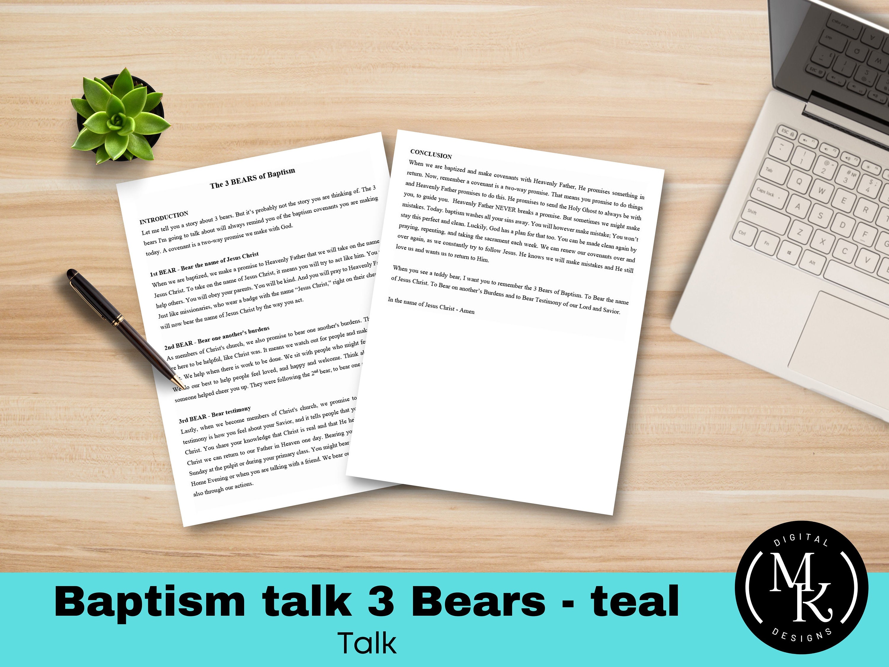 Baptism 3 Bears | LDS Baptism Talk & Printables Teal - Etsy