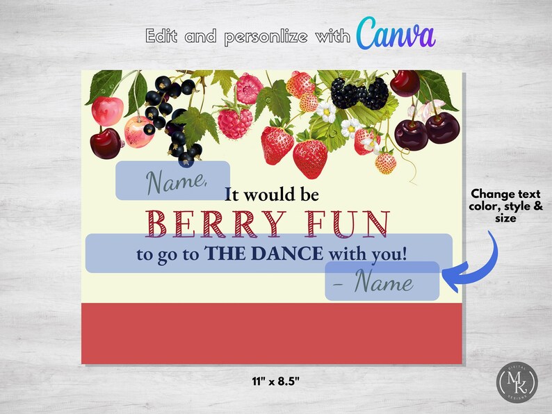 Editable School Dance Answer - BERRY FUN, Dance or Date Custom Printables - Etsy