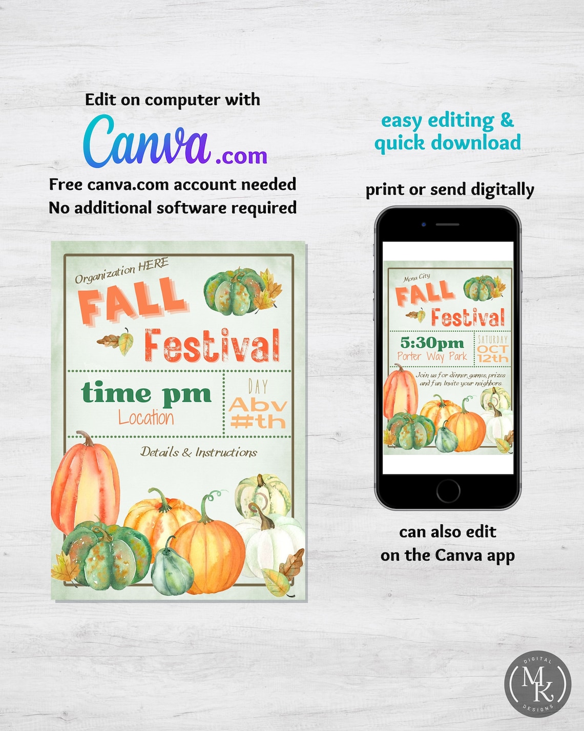 Editable Fall Festival Invitation Canva Template Edit and - Etsy