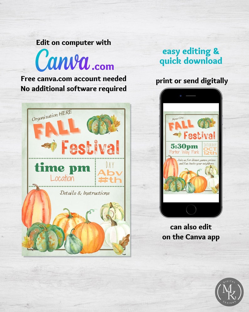 Editable Fall Festival Invitation Canva Template Edit and - Etsy